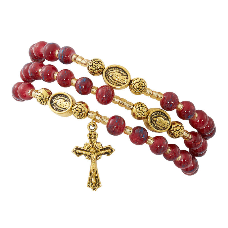 Red & Gold Our Lady of Guadalupe Twistable Rosary Bracelet – The ...