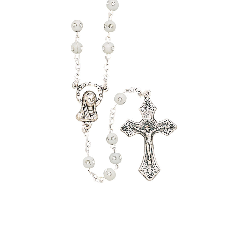 Round White Crystal Rosary – The Catholic Gift Store