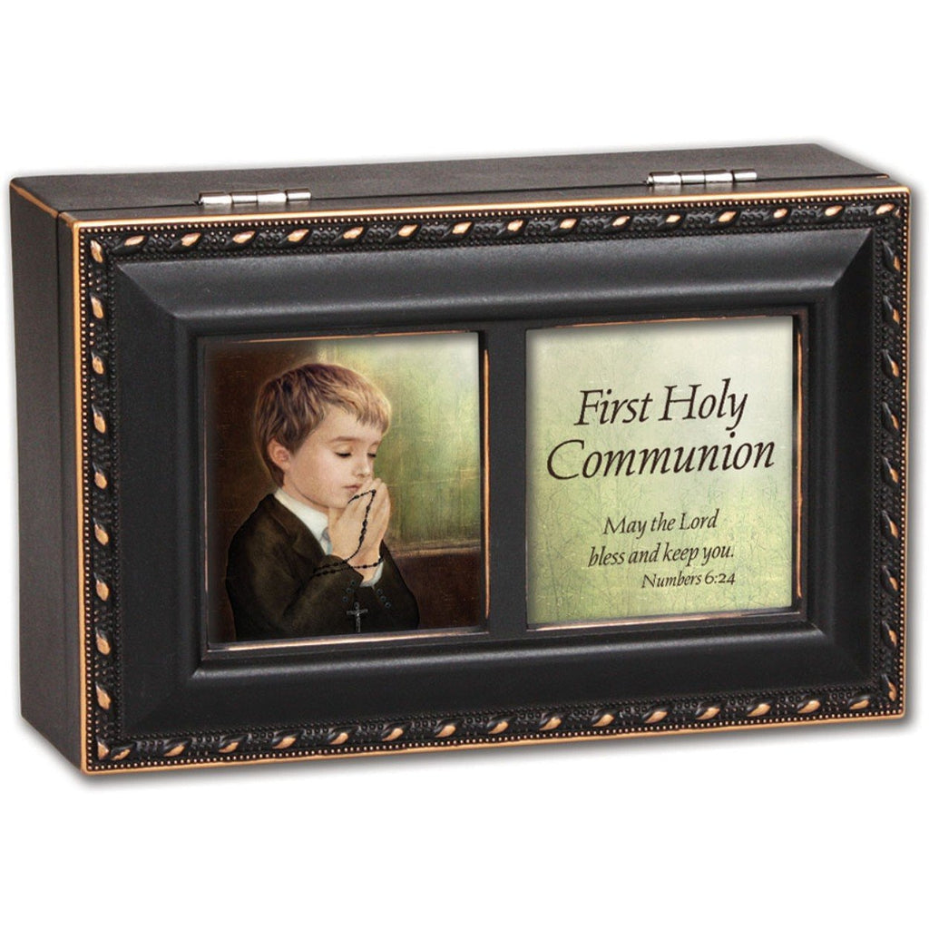Distressed Black First Communion Music Box – The Catholic Gift Store