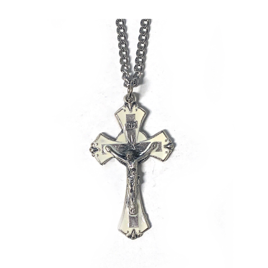 White Enamel First Communion Crucifix – The Catholic Gift Store