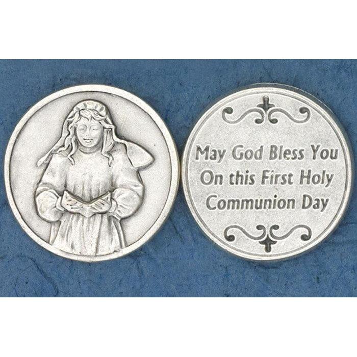 First Communion Girl Praying Pocket Token – The Catholic Gift Store