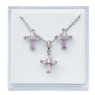 Pink Crystal Cross Jewelry Set – The Catholic Gift Store