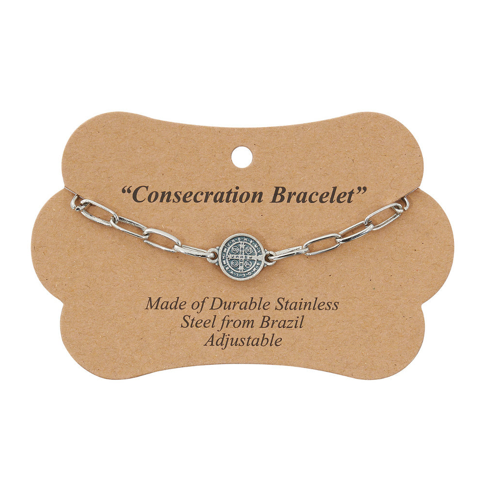 McVan BR5 7.5 in. St Benedict Carded Bracelet Stainless Steel