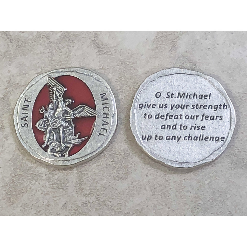 Red Enamel St. Michael Pocket Token – The Catholic Gift Store