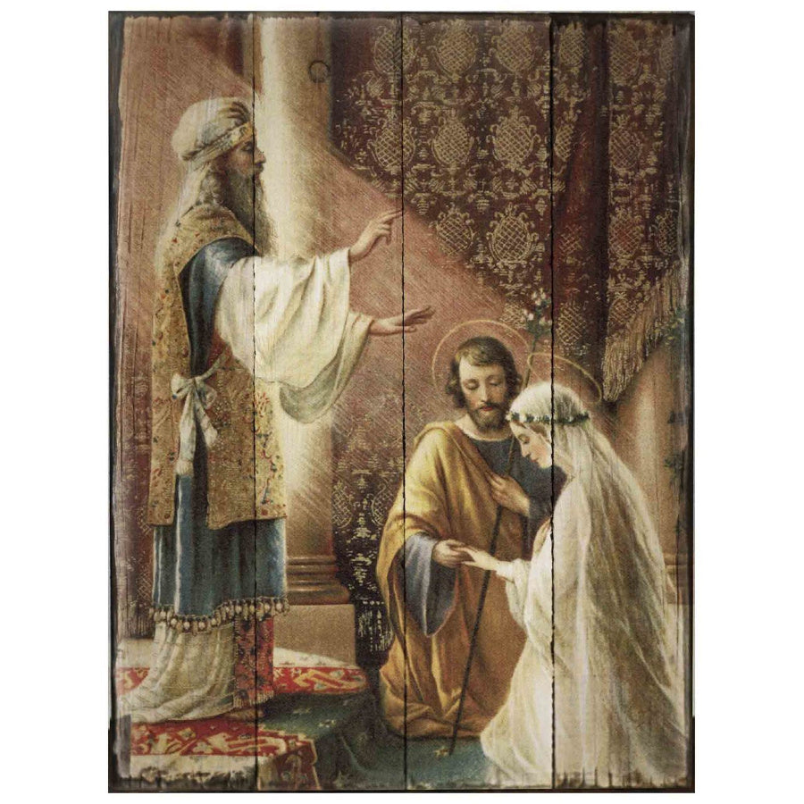 Wedding of Joseph and Mary Rustic Wood Plaque – The Catholic Gift Store