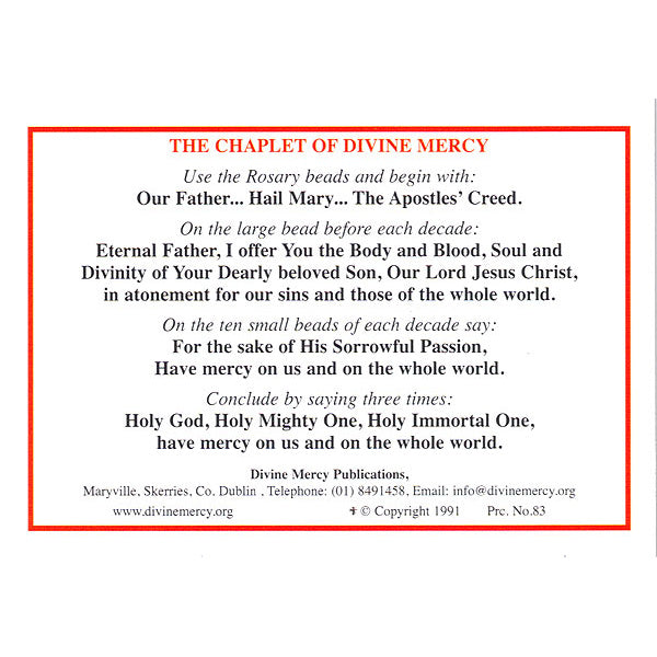 Chaplet of Divine Mercy and 3 O'Clock Prayer Prayercard – The Catholic ...