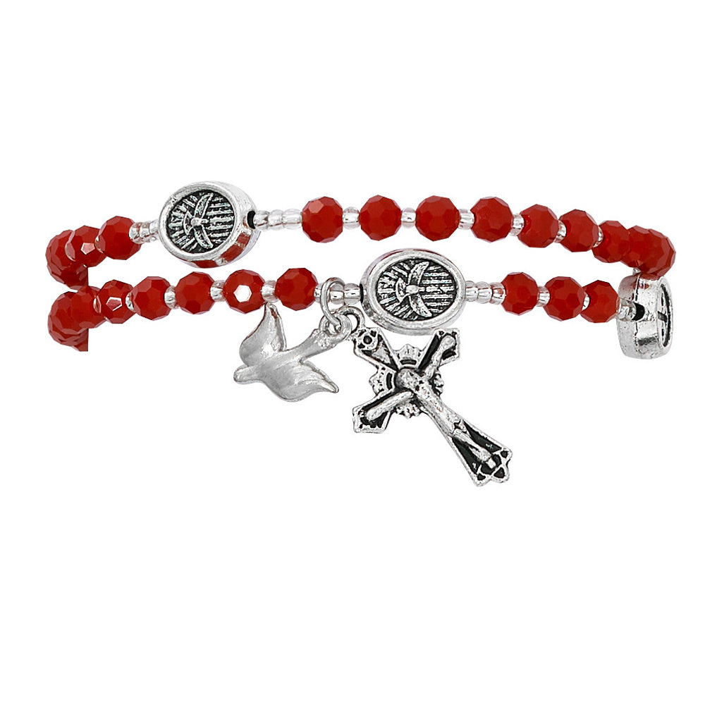 Red Crystal Twistable Confirmation Rosary Bracelet – The Catholic Gift ...